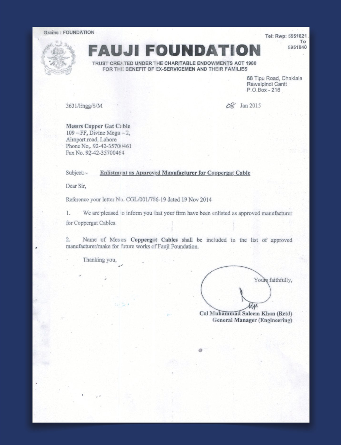 CooperGat Awards & Certificates for Quality Cables